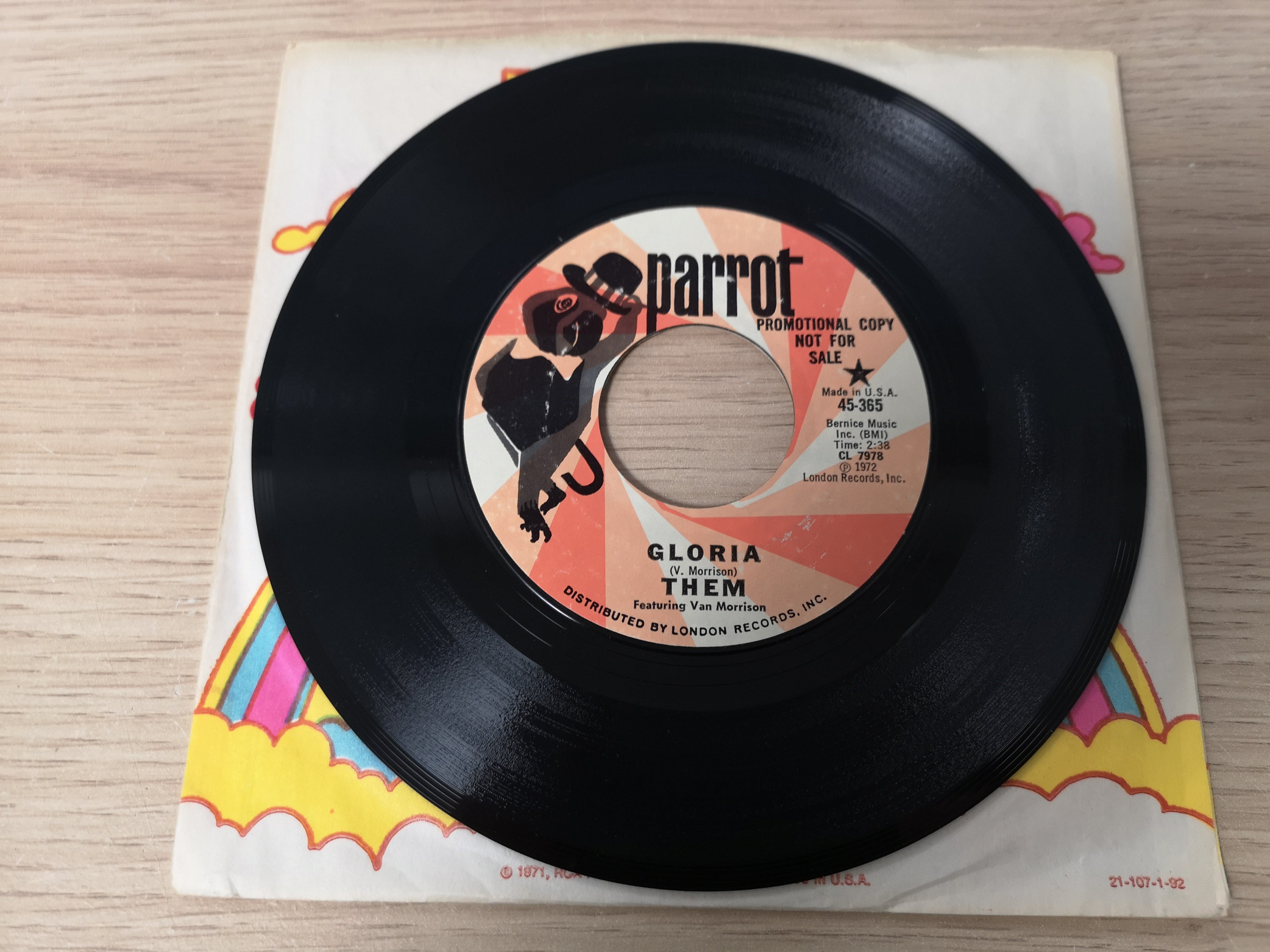 Them "Gloria" RE US 1972 Promo M- (7" Single) – bassin-maquette