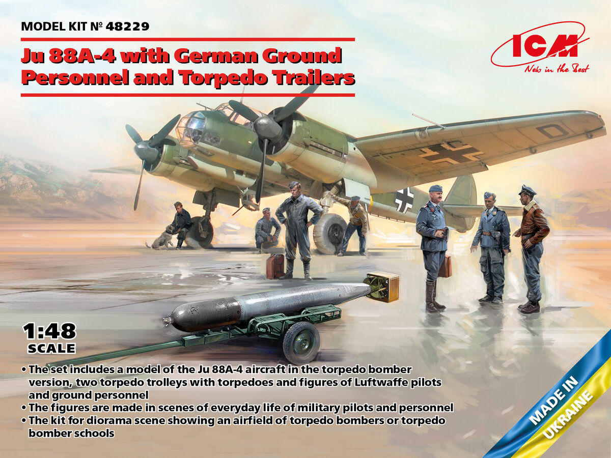 Ju 88A-4 with German Ground Personnel and Torpedo Trailers - ICM 1/48 ...