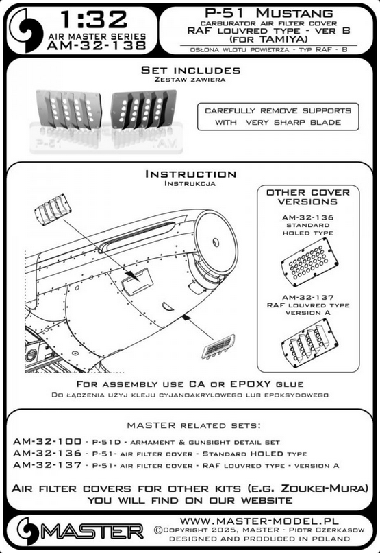 P-51 Mustang - carburator air filter cover - RAF louvred type - versio ...